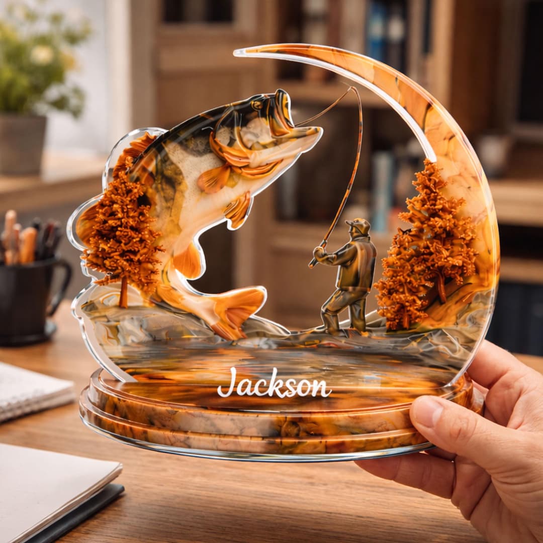 Personalized Fishing Acrylic Plaque, Custom Bass Fishing Plaque ...