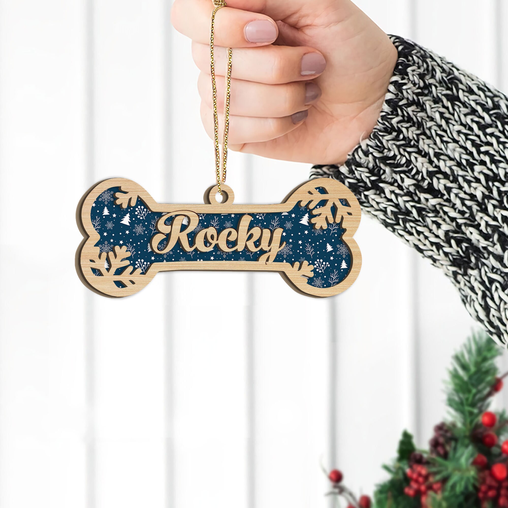 Personalized Dog Bone Layered Wood Ornament, Custom Dog Christmas Tree ...