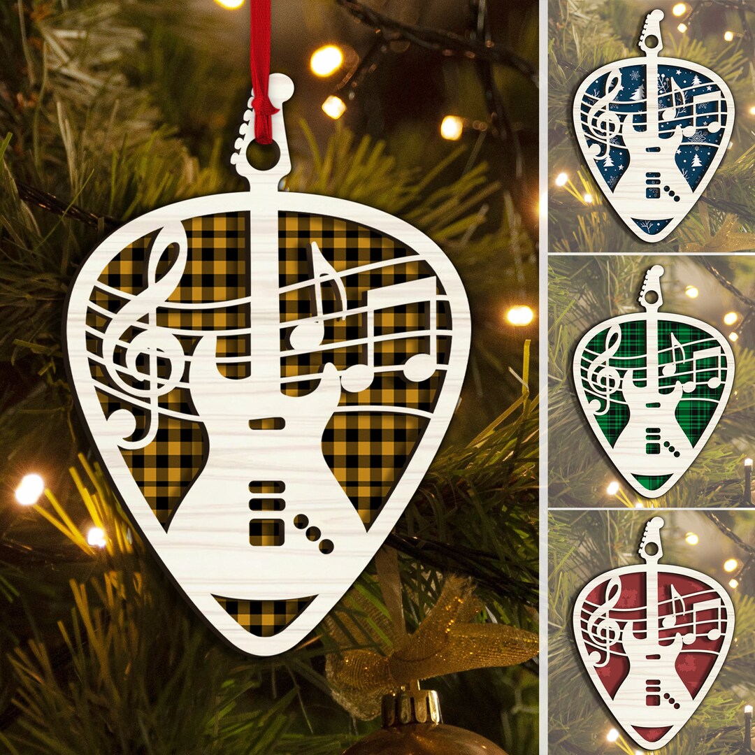 Electric Guitar Layered Wood Ornament, Guitar Christmas Tree Ornament ...