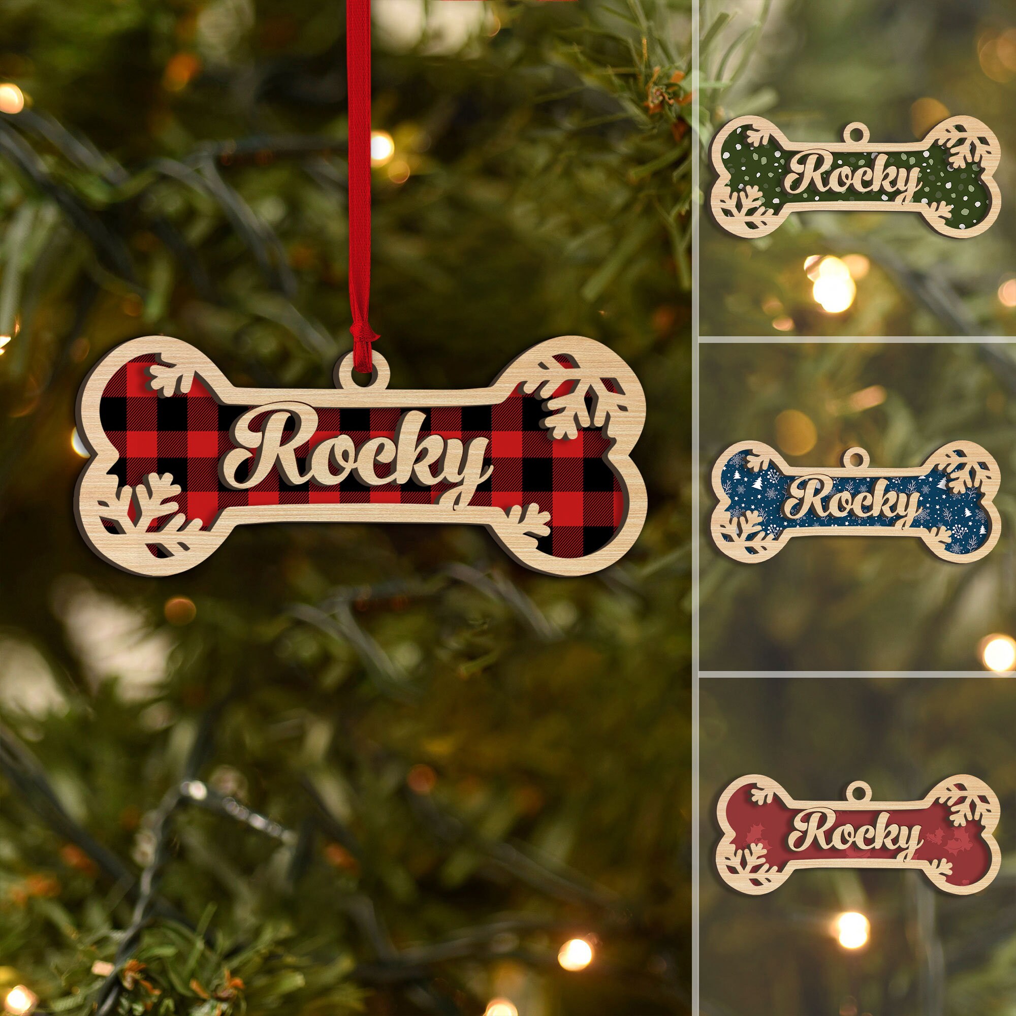 Personalized Dog Bone Layered Wood Ornament Custom Dog - Etsy