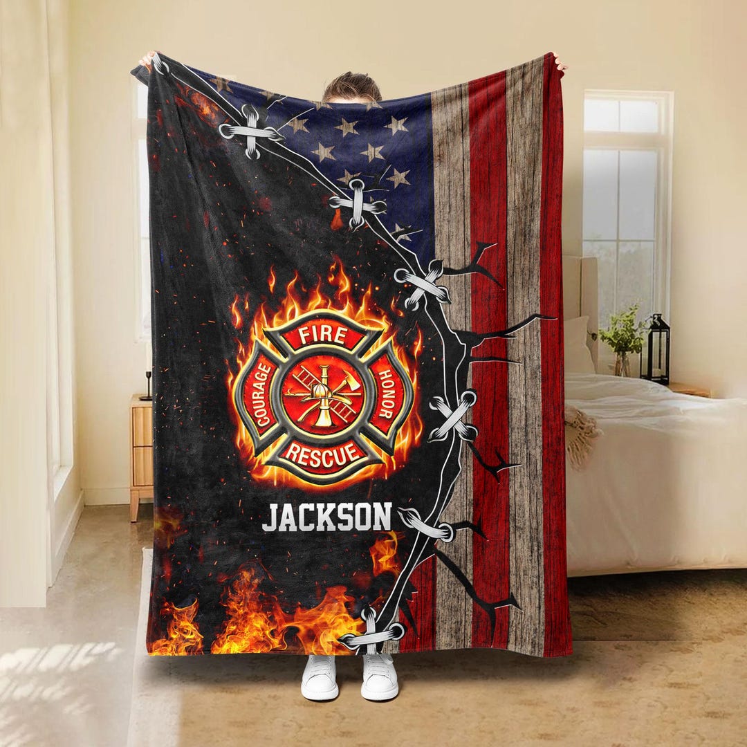 Personalized Firefighter Blanket, Thin Red Line Blanket, Custom Name ...