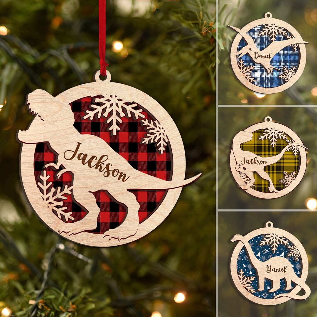 Personalized Dinosaur Layered Wood Ornament, Custom Dinosaurs Christmas ...