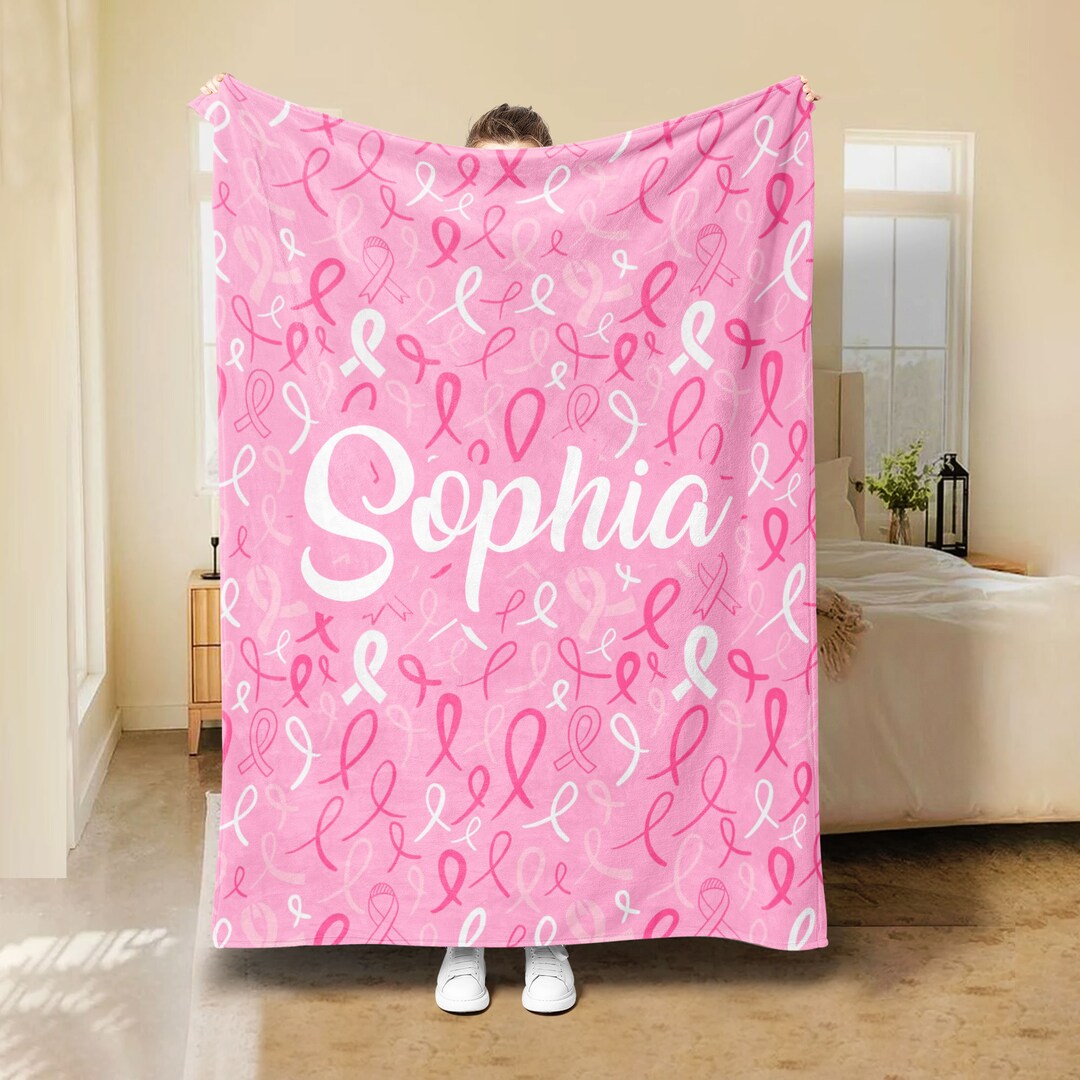 Personalized Breast Cancer Blanket, Pink Ribbon Blanket, Custom Name ...
