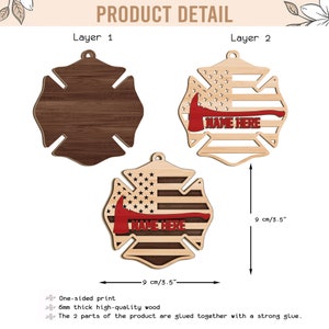 Personalized Firefighter Badge Layered Wood Ornament, Custom Fireman ...