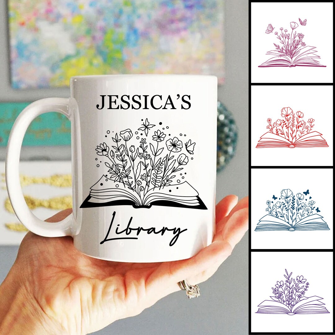 Personalized Book Mug, Custom Name Library Mugs, Bookish Coffee Cup ...