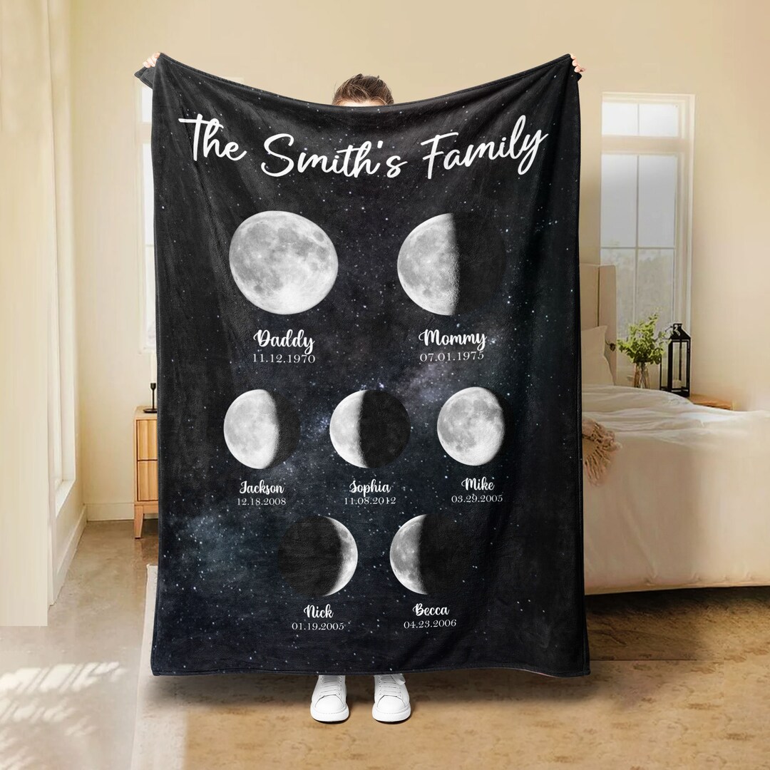 Personalized Family Blanket, Custom Family Moon Phase Blanket, Moon by ...