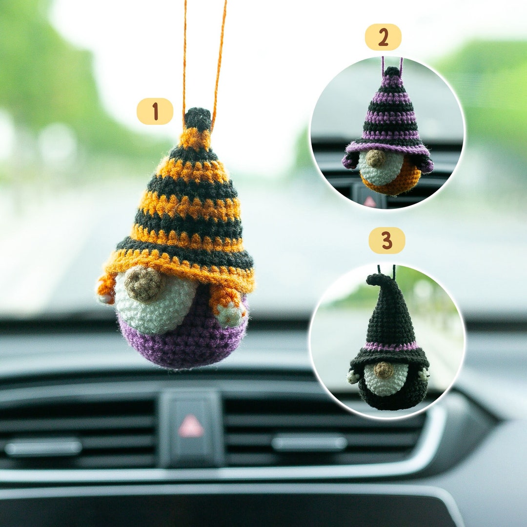 Gnome Handmade Crochet Car Ornament, Cute Gnome Knitted Rear View ...