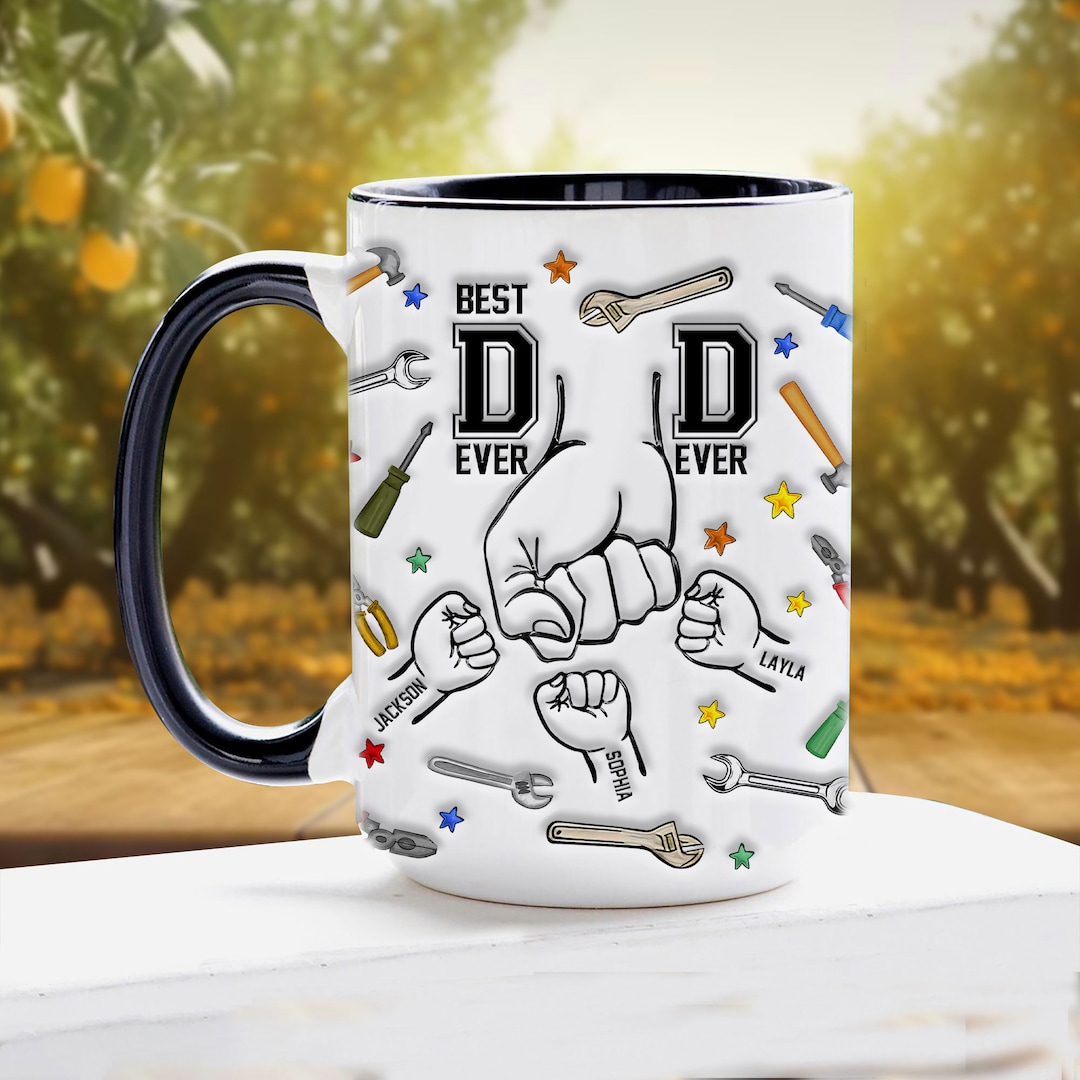 Personalized Dad 3D Inflated Effect Mug, Fist Bump Dad Mugs, Custom ...