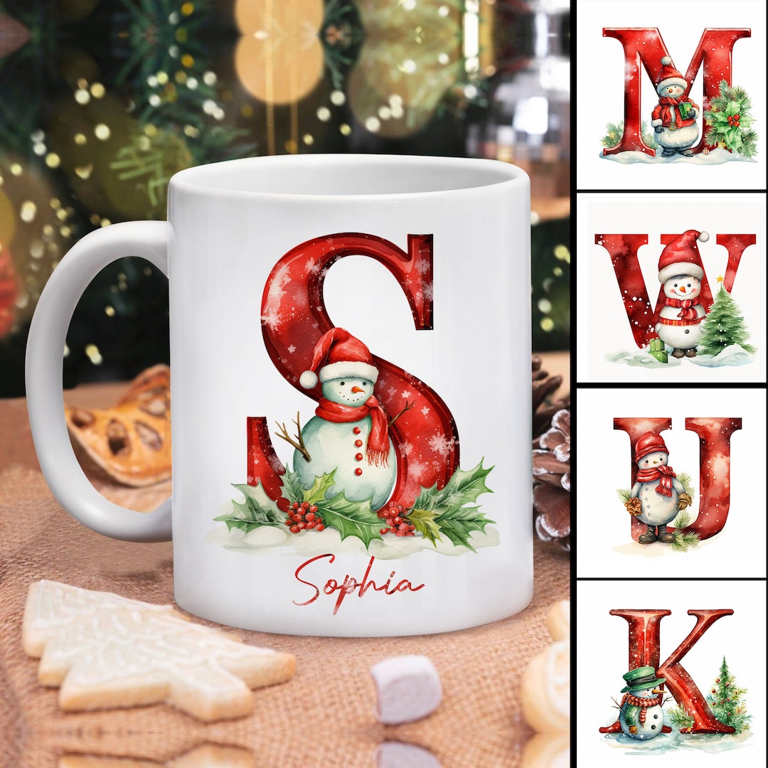 Personalized Monogram Christmas Mug, Alphabet Letters Coffee Mug ...
