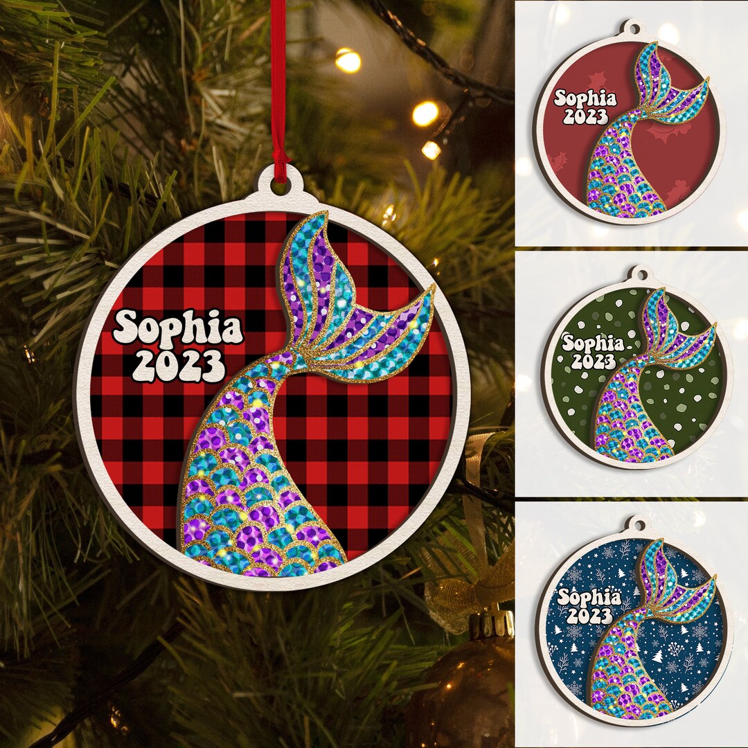 Personalized Mermaid Tail Layered Wood Ornament, Custom Mermaids ...