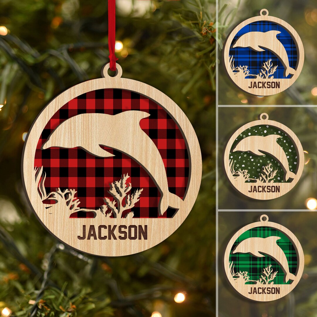 Personalized Dolphin Layered Wood Ornament, Custom Dolphin Christmas ...