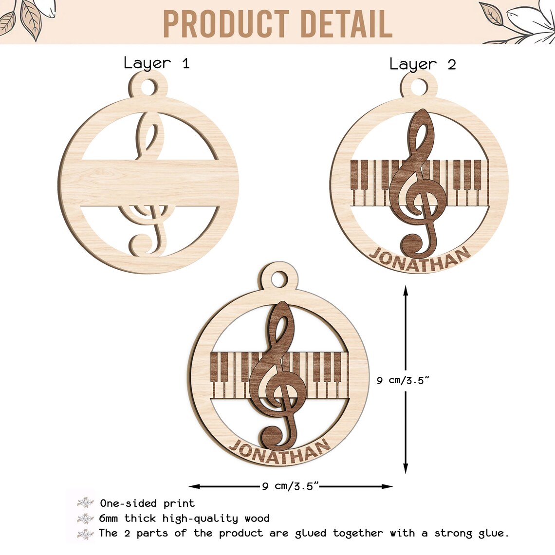 Personalized Piano Layered Wood Ornament, Custom Name Pianist Christmas ...