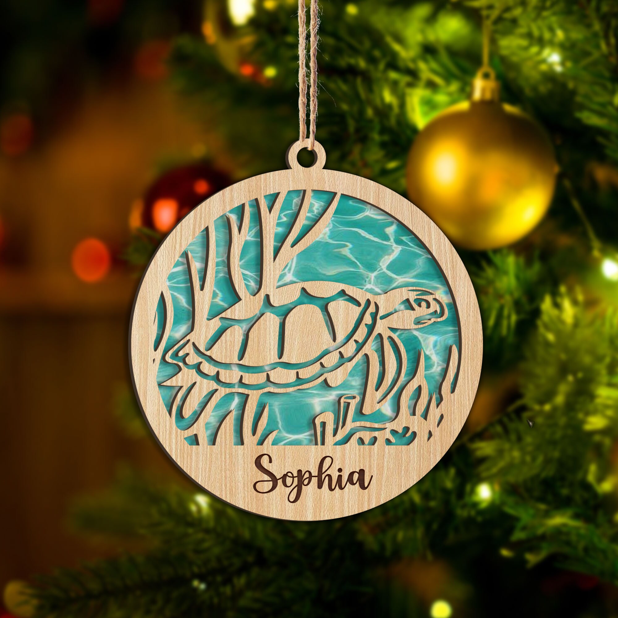Personalized Turtle Layered Wood Ornament, Custom Turtle Christmas Tree ...