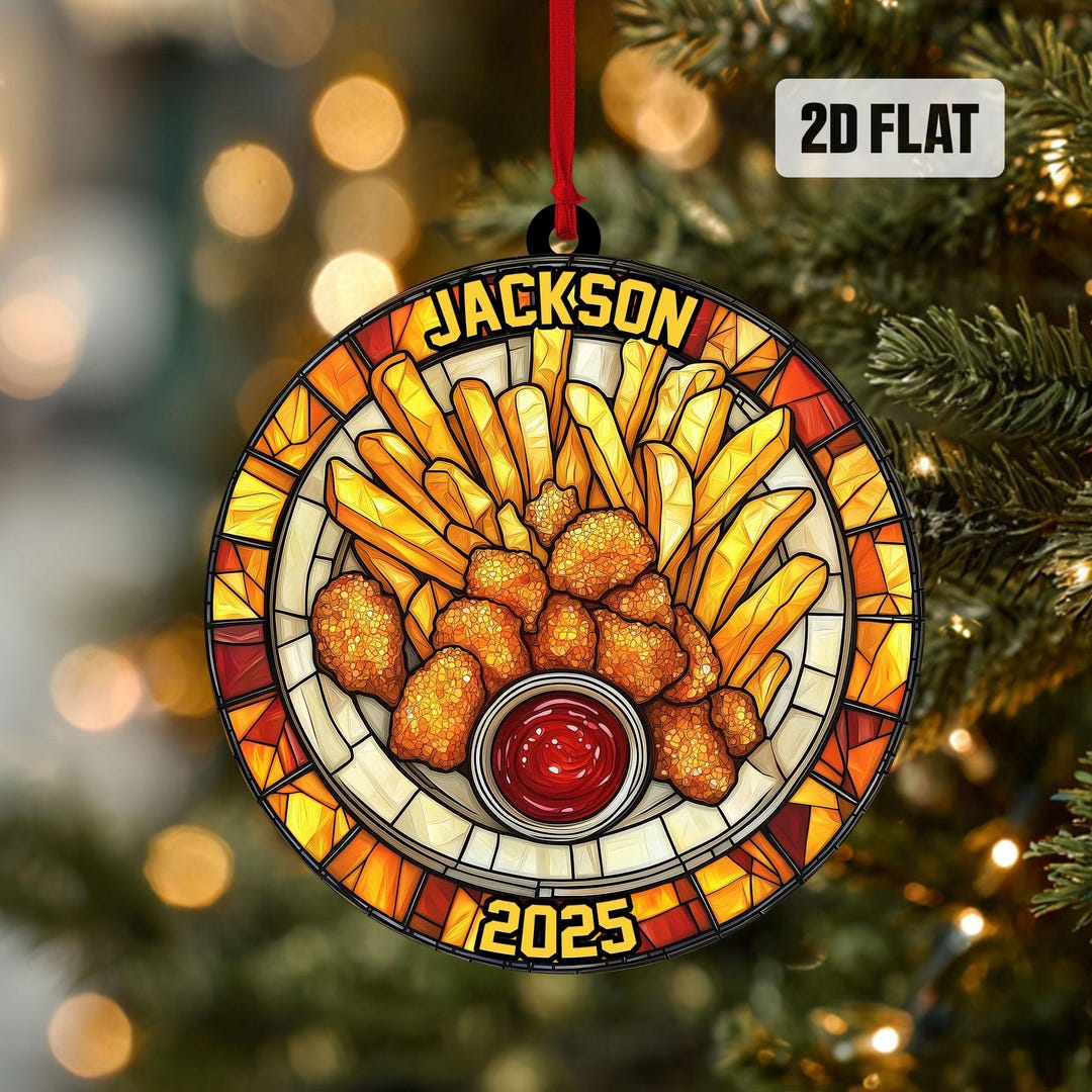 Personalized Chicken Nugget & Fries 2D Flat Ornament, Custom Name Food ...