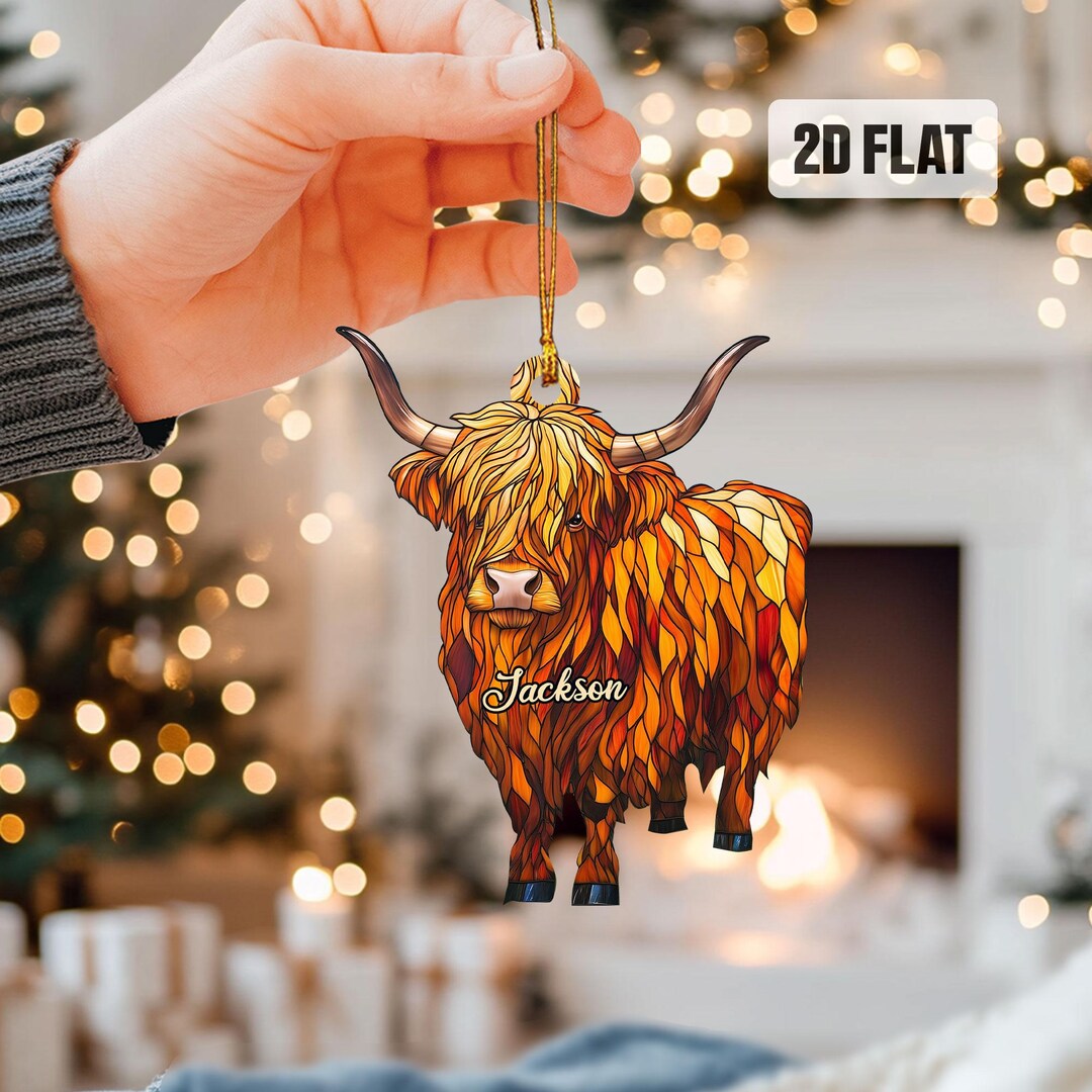 Personalized Highland Cow 2D Flat Ornament, Custom Name Highland Cow ...