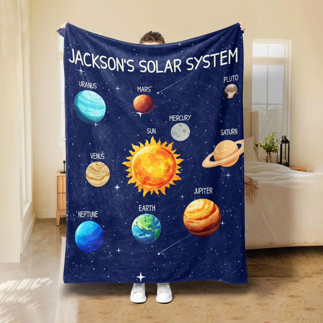 Personalized Kid's Solar System Blanket, Custom Planet Blanket, Gift ...