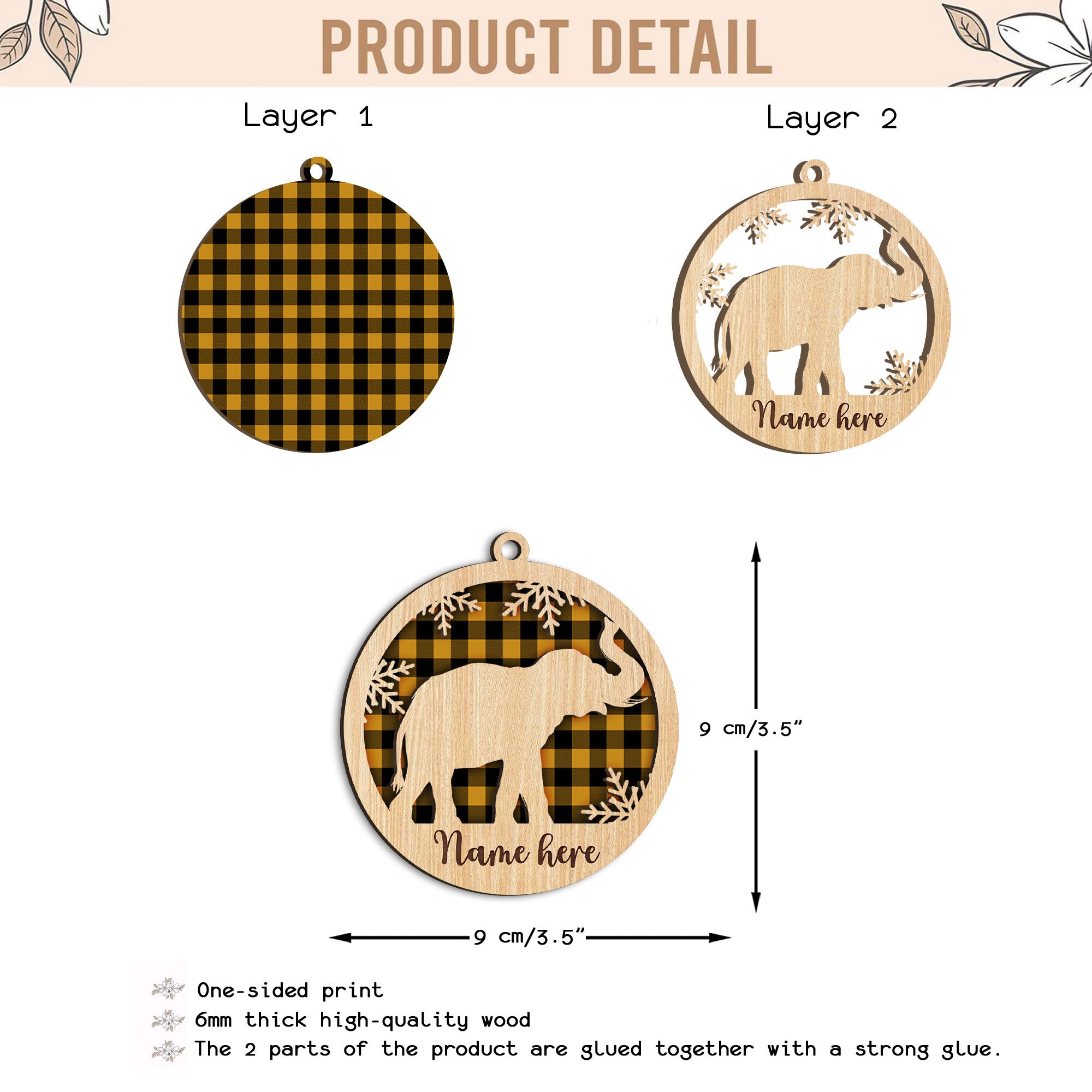 Personalized Elephant Layered Wood Ornament, Custom Elephant Christmas ...