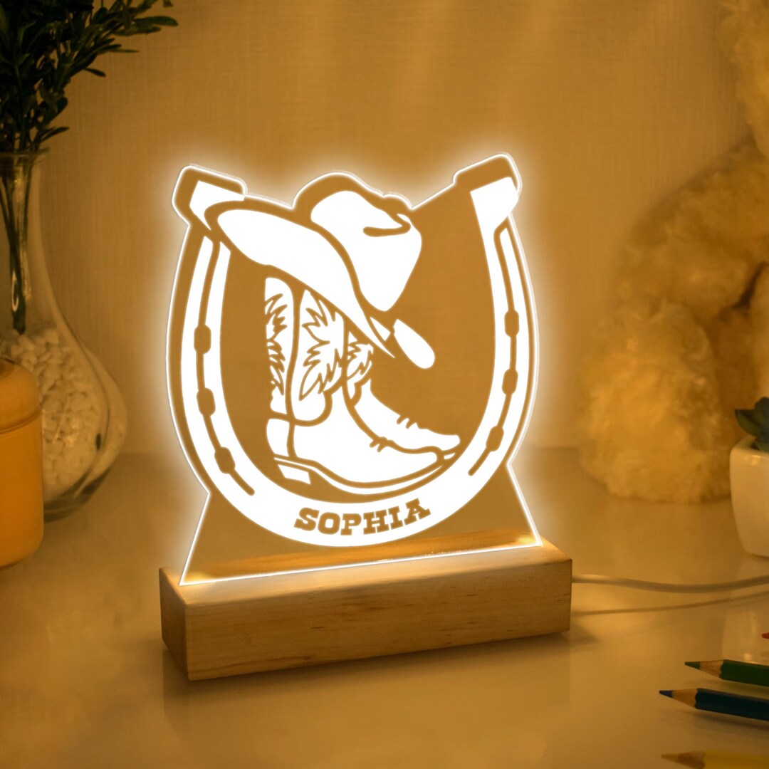 Personalized Cowboy Night Light, Custom Cowgirl Boots Acrylic Night ...