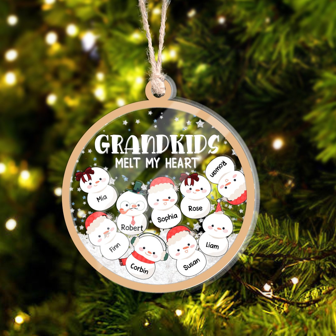 Personalized Little Snowman 4D Shake Ornament, Custom Name Grandkids ...
