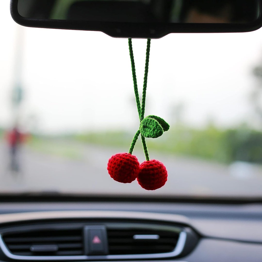 Cherry Handmade Crochet Car Ornament, Cute Cherry Knitted Rear View ...