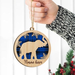 Personalized Elephant Layered Wood Ornament, Custom Elephant Christmas ...
