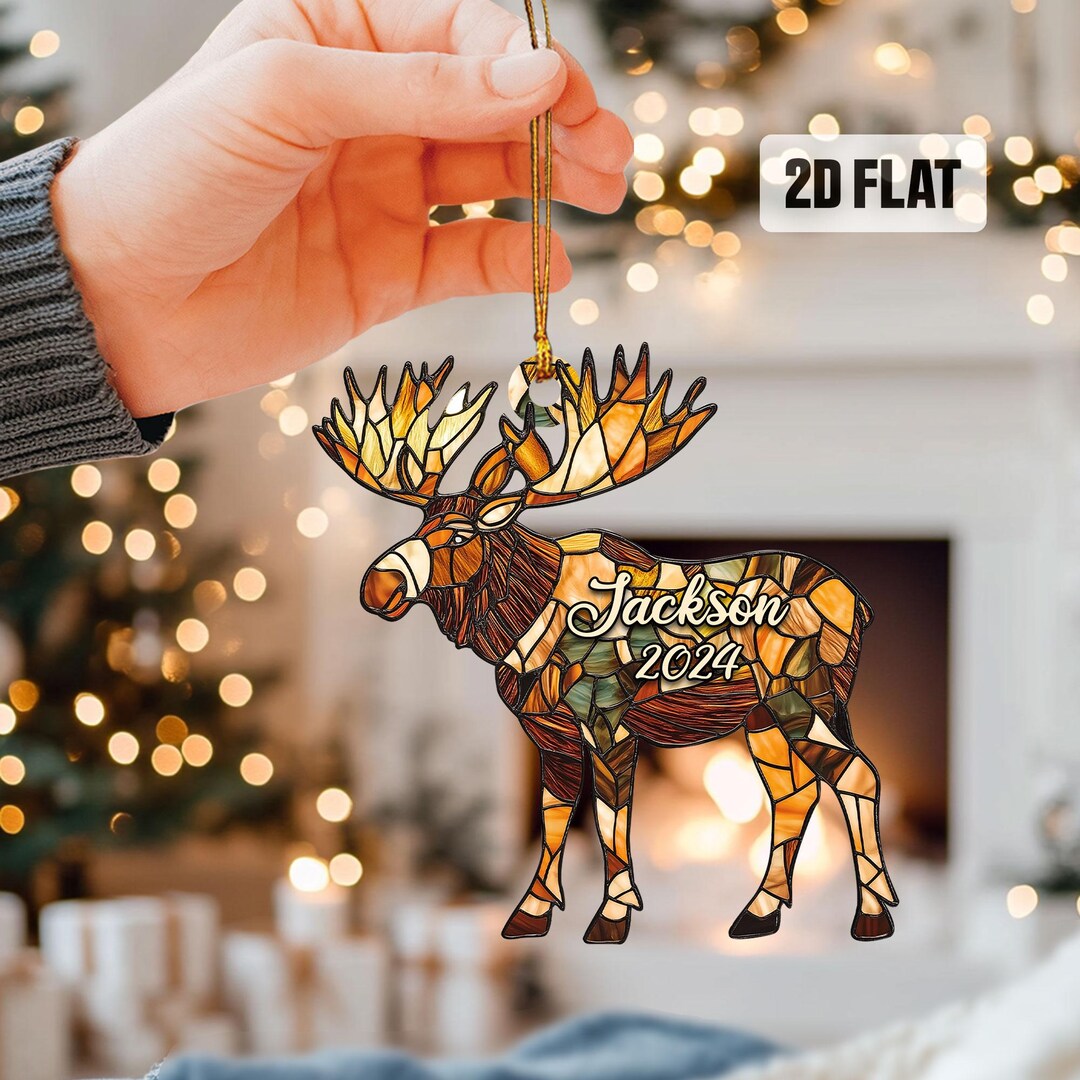 Personalized Moose 2D Flat Ornament, Custom Name Hunting Christmas Tree ...