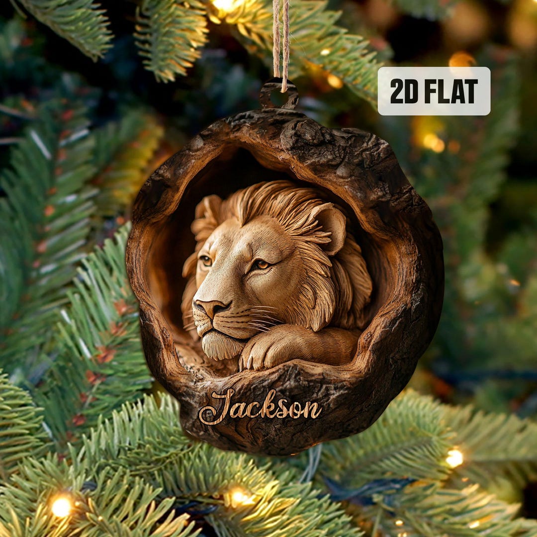 Personalized Lion 2D Flat Ornament, Custom Lion Christmas Tree Ornament ...