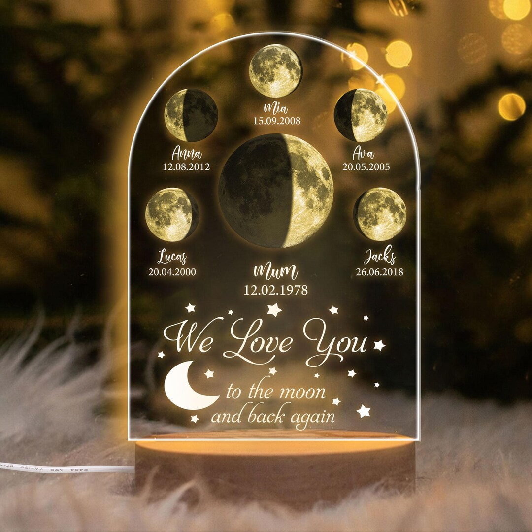 Personalized Moons Phase With Kids Names Night Light, Cute Night Light ...