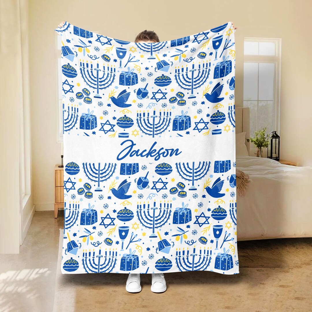 Personalized Jewish Blanket, Happy Hanukkah Blanket, Custom Name Soft ...