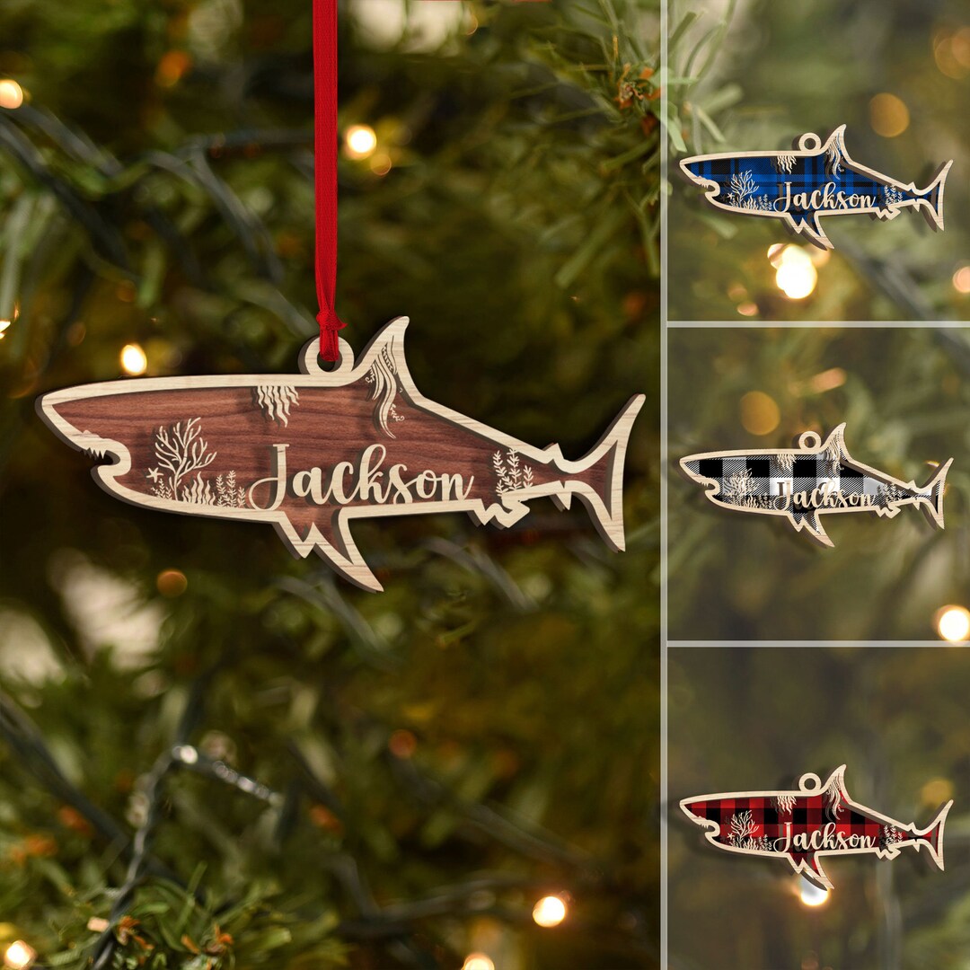 Personalized Shark Layered Wood Ornament, Custom Merry Sharkmas ...
