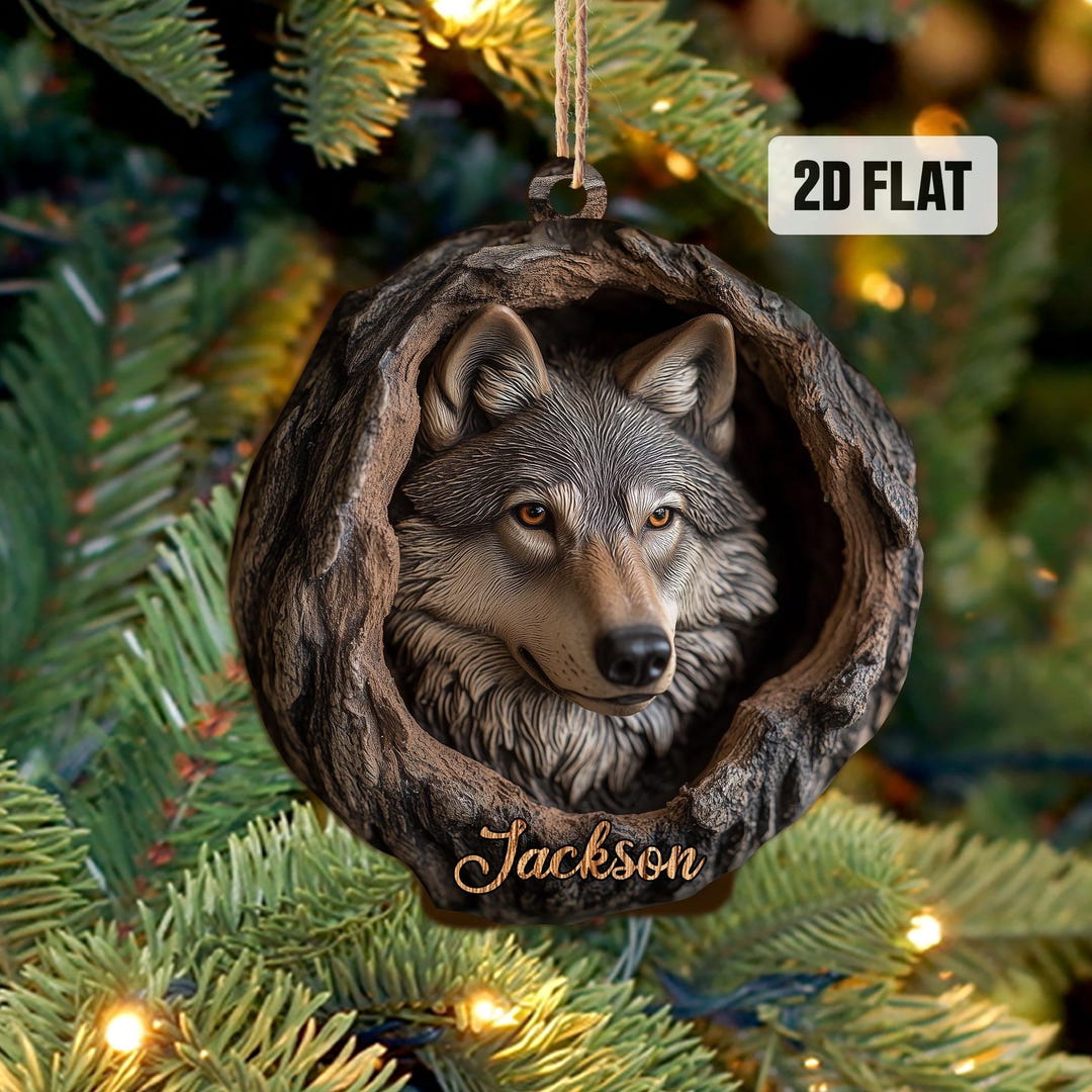 Personalized Wolf 2D Flat Ornament, Custom Wolf Christmas Tree Ornament ...