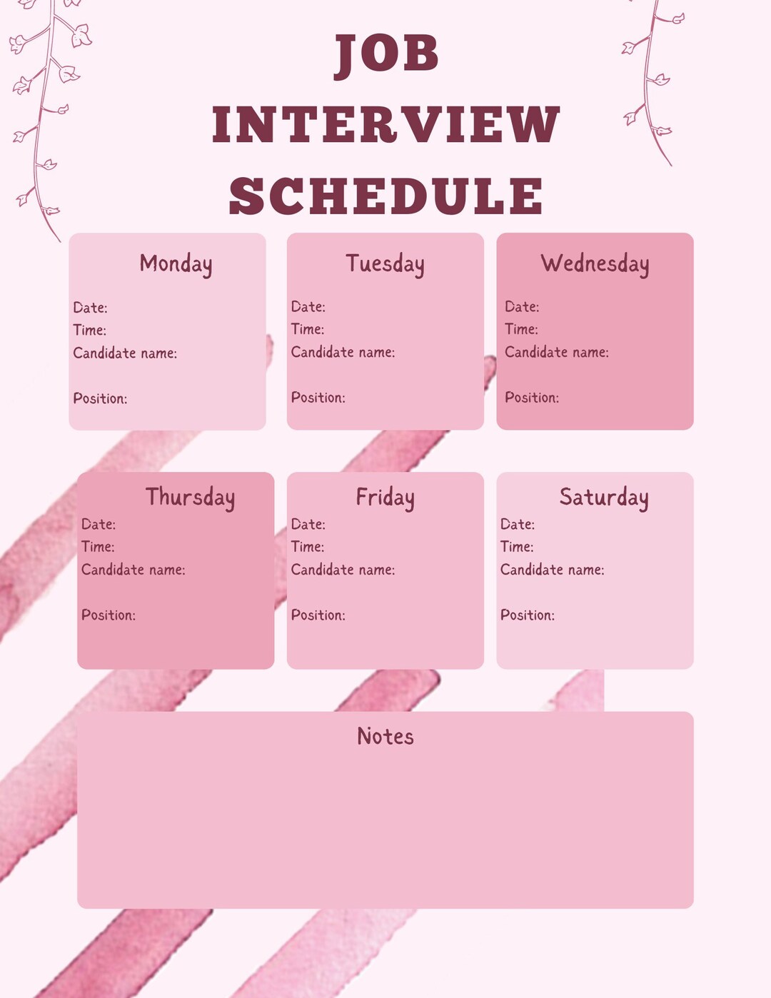 Job Interview Schedule Template - Etsy