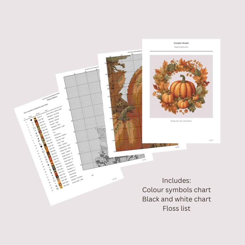 Pumpkin Wreath Cross Stitch Pattern | Autumn Fall Halloween Decor | DIY Printable PDF | Beginner ...