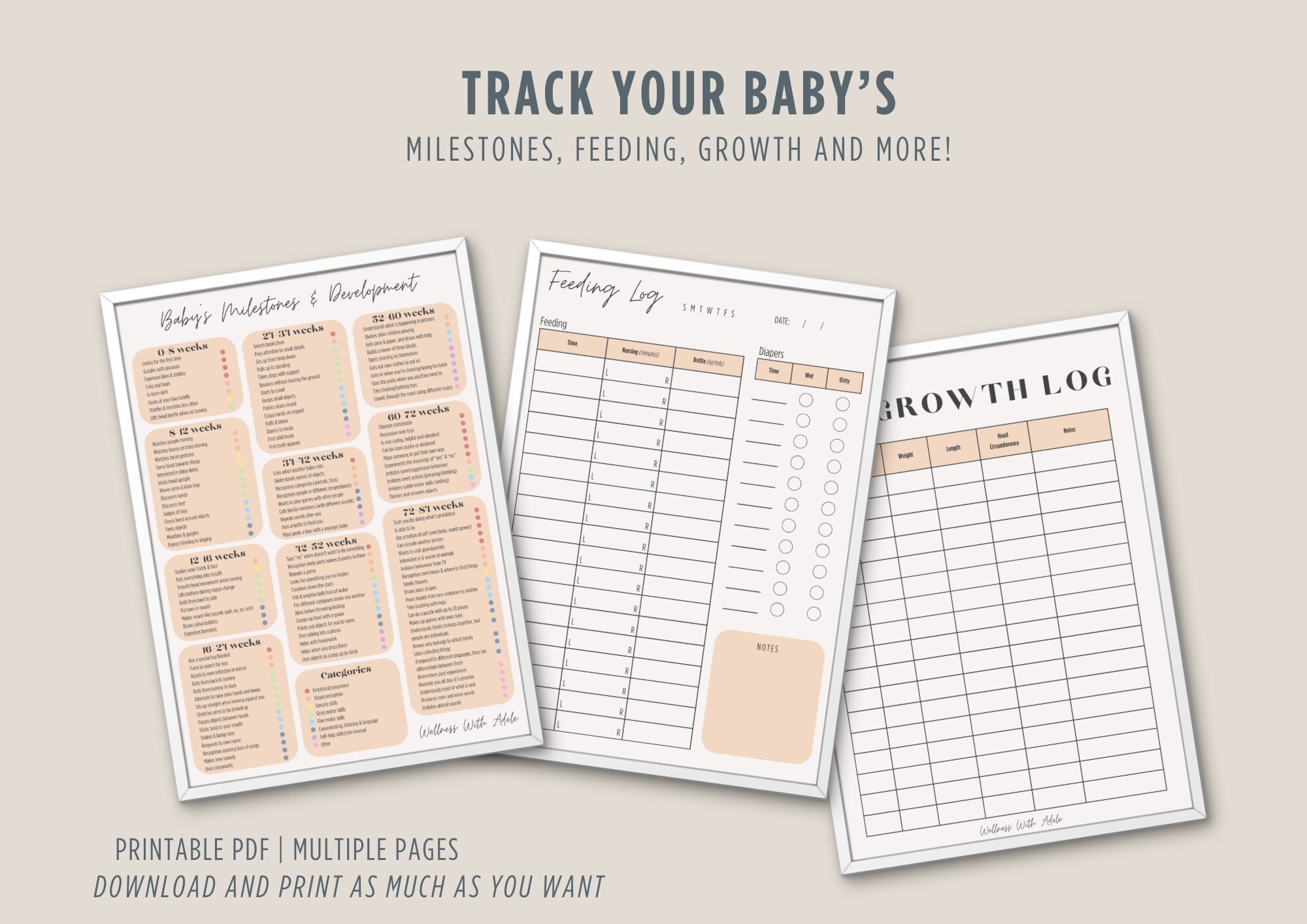 Printable Baby Care Bundle, Baby Tracker for Feeding, Diapers, Sleep ...