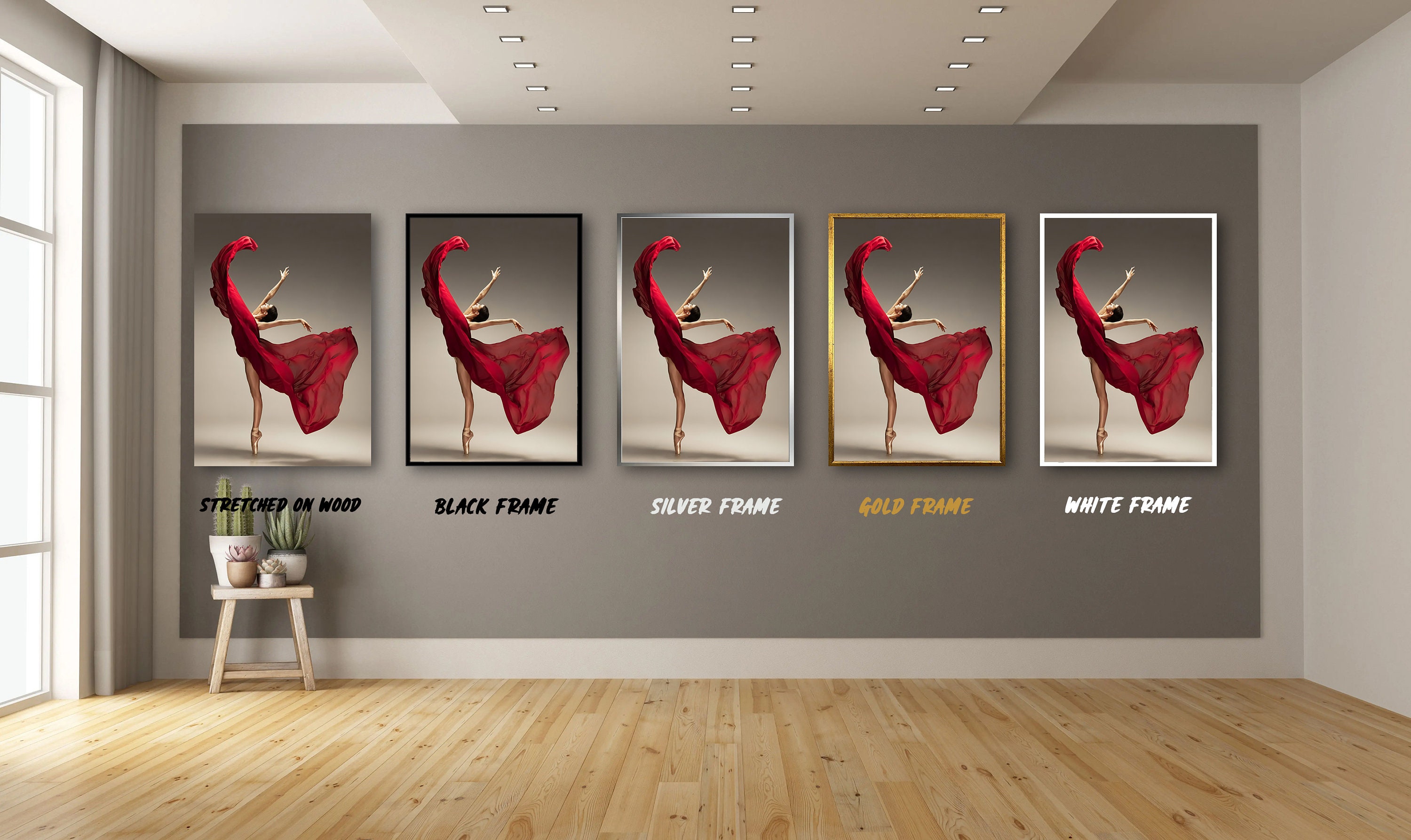 Ballerina Dancing Woman in Red Dress Canvas Wall Art, Dancing Girl ...