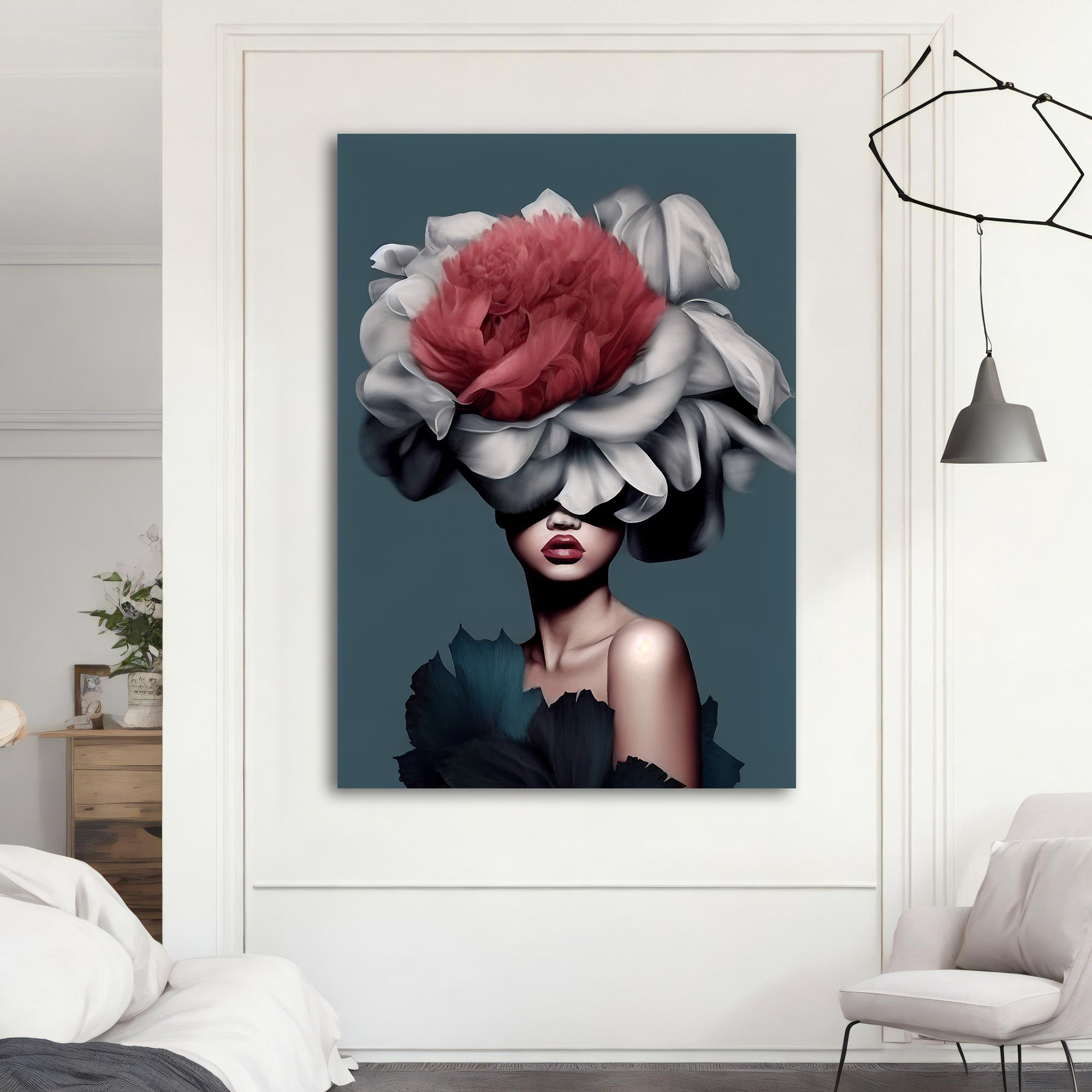 Woman With Flower Head Canvas Painting, Woman With Flower Head Painting ...