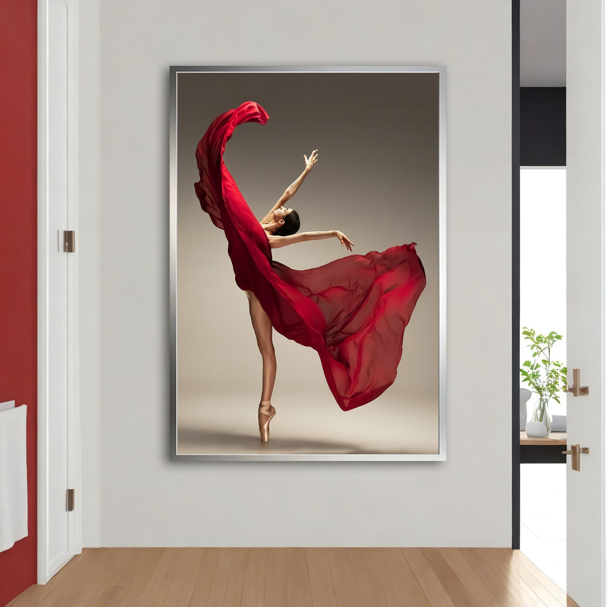 Ballerina Dancing Woman in Red Dress Canvas Wall Art, Dancing Girl ...