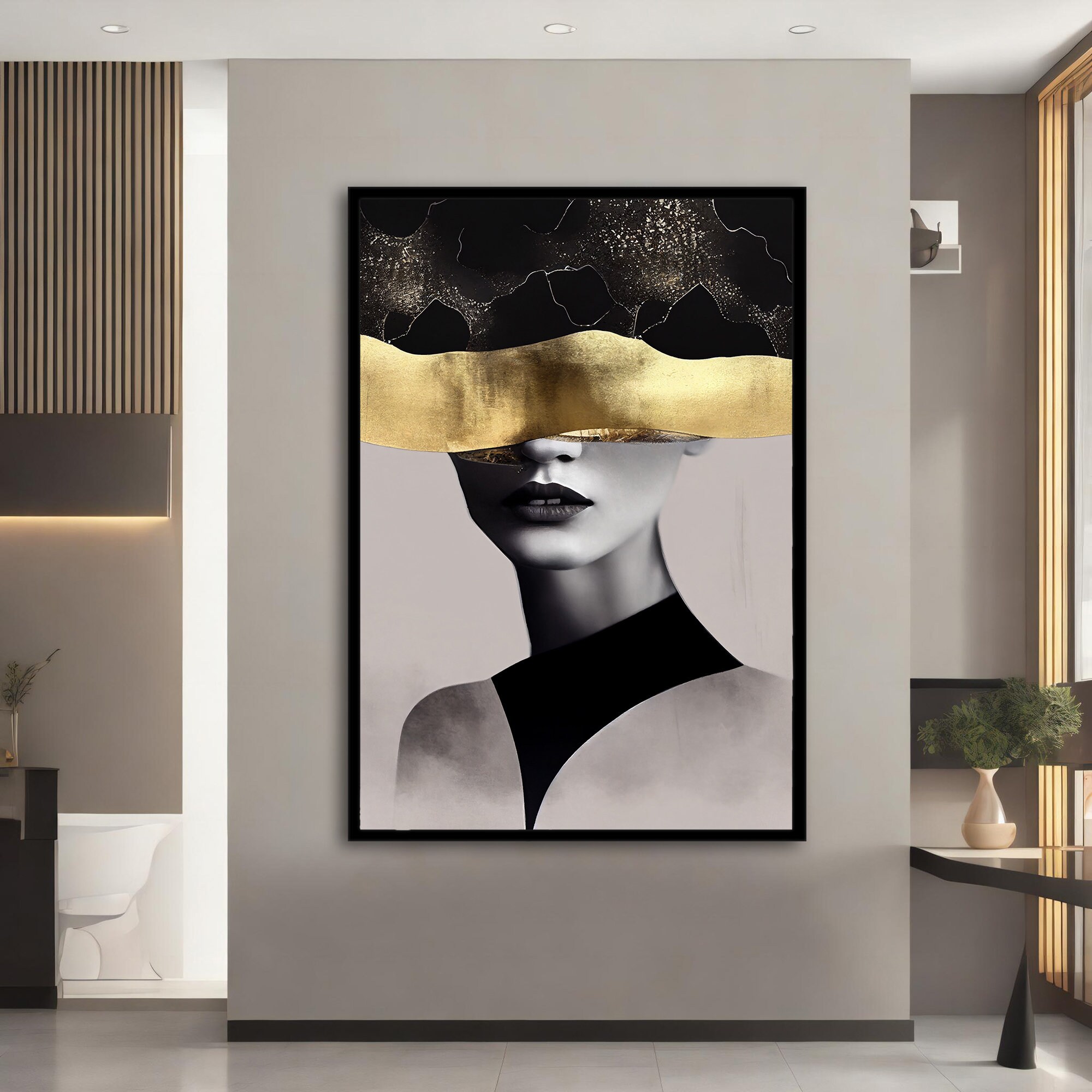 Woman Canvas Painting, Girl Canvas Wall Art, Black and White Woman ...