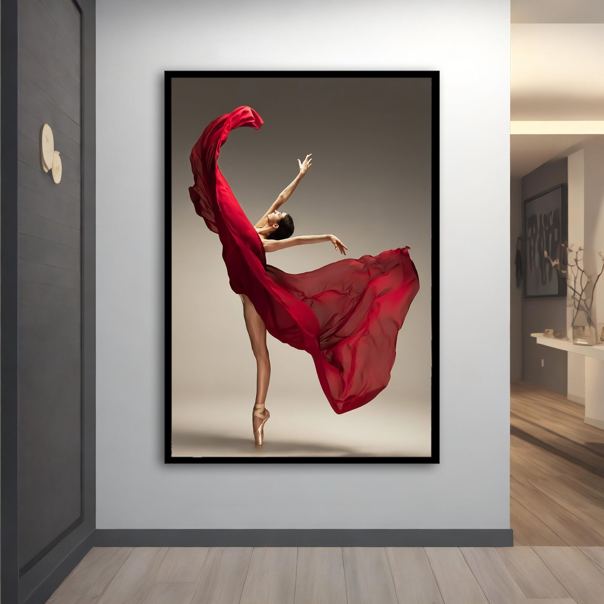 Ballerina Dancing Woman in Red Dress Canvas Wall Art, Dancing Girl ...