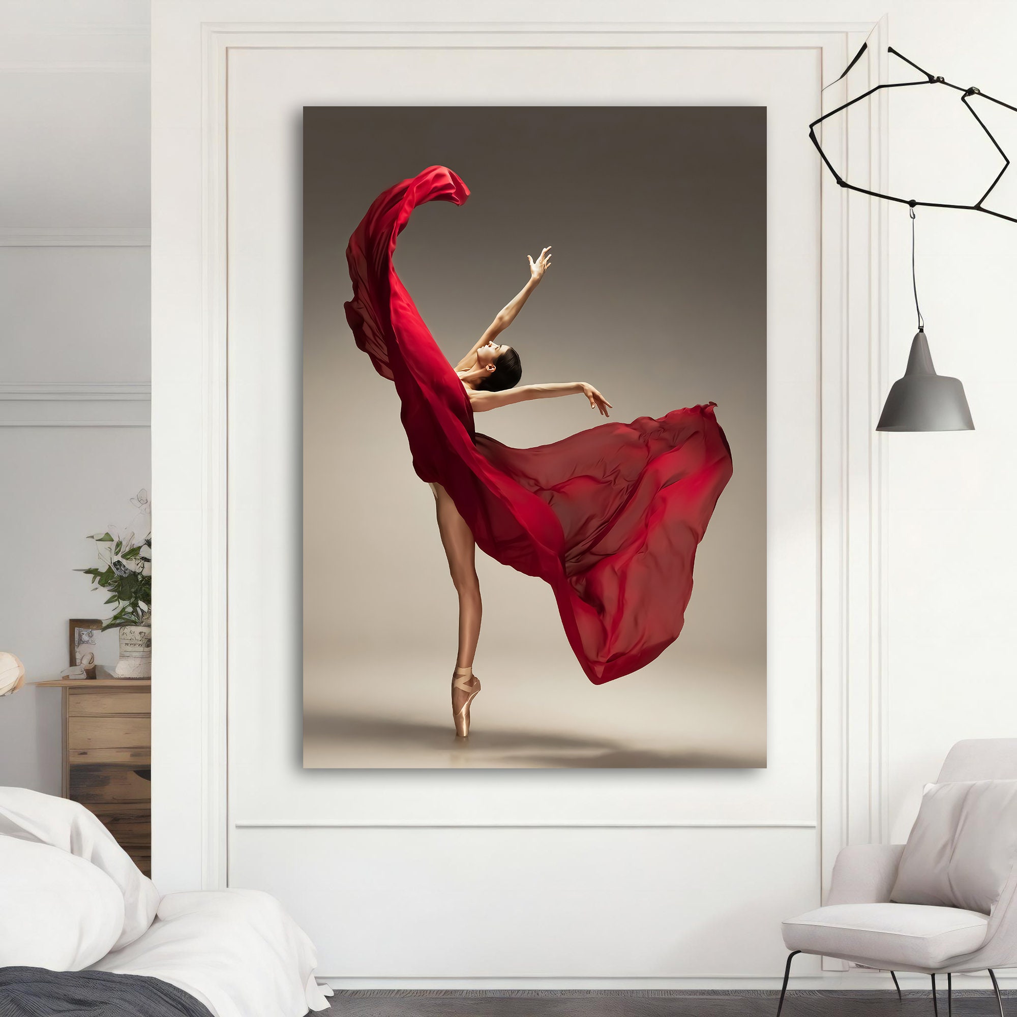 Ballerina Dancing Woman in Red Dress Canvas Wall Art, Dancing Girl ...