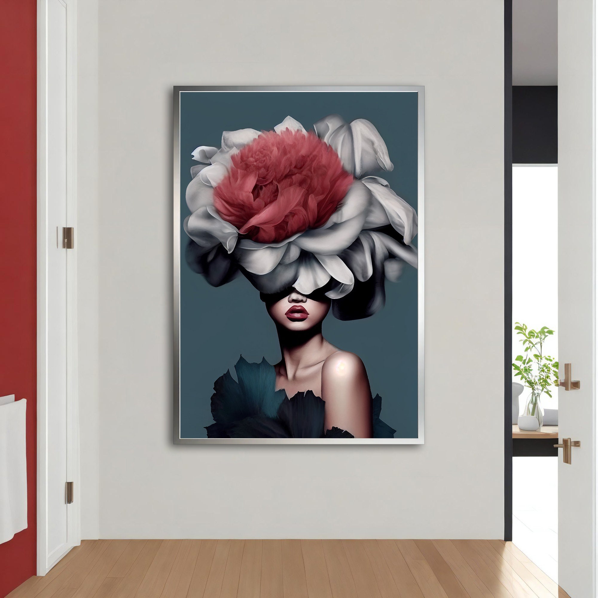 Woman With Flower Head Canvas Painting, Woman With Flower Head Painting ...