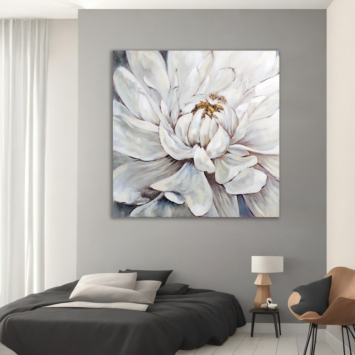 White Flower Canvas Painting, White Flower Painting, Flowers Art ...