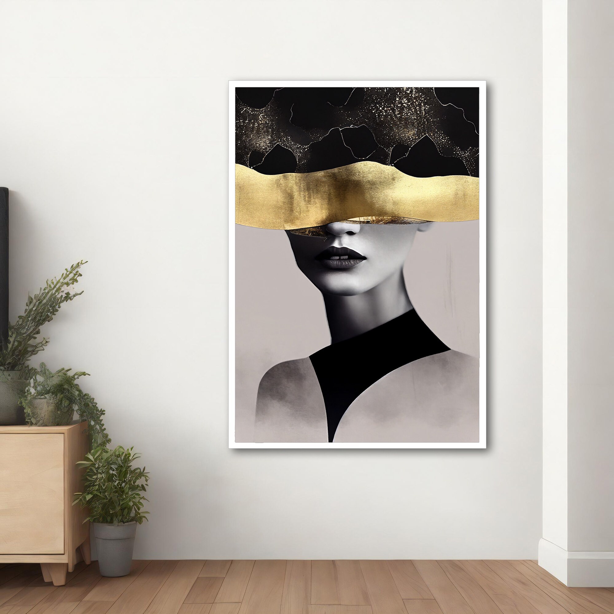 Woman Canvas Painting, Girl Canvas Wall Art, Black and White Woman ...