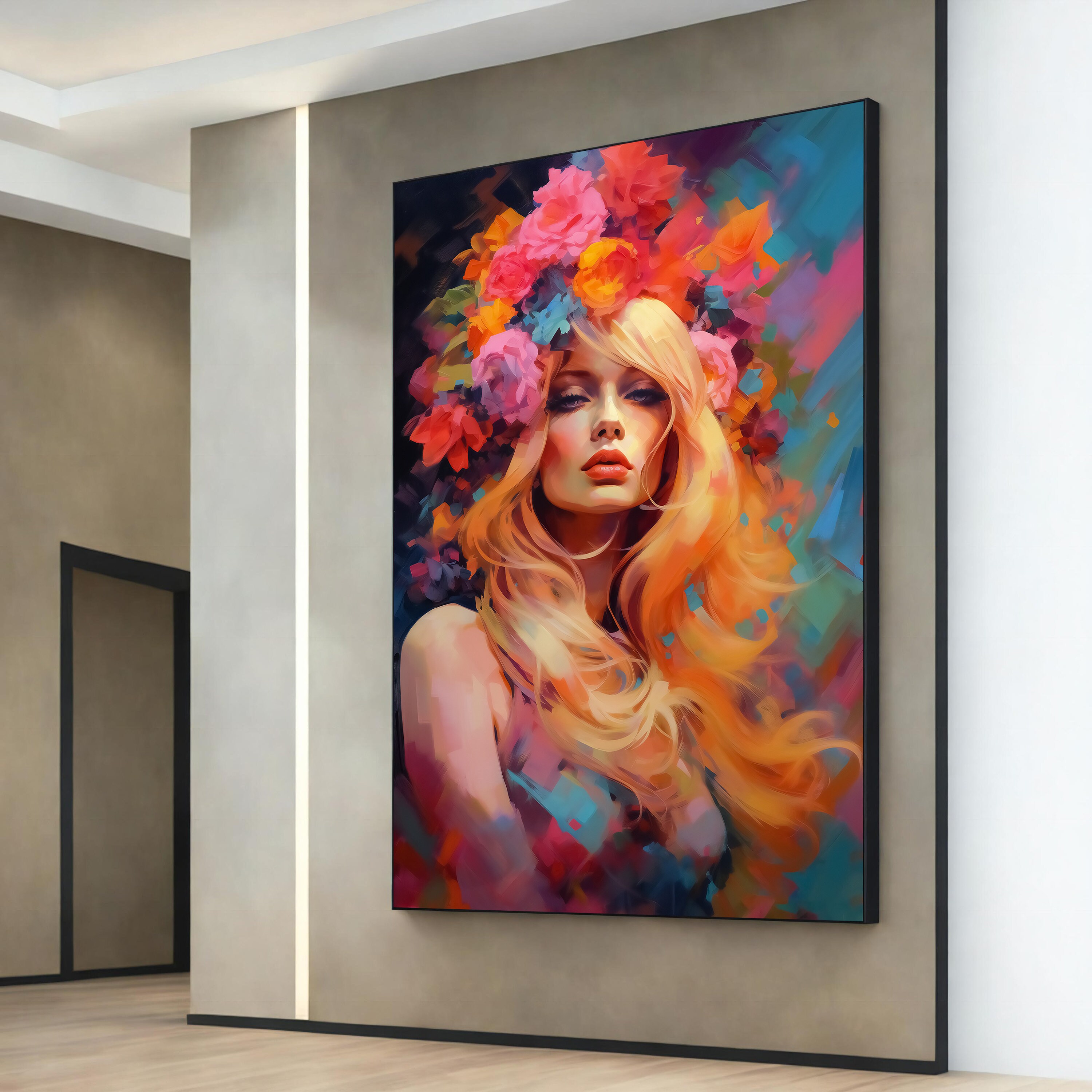 Woman With Colorful Flower Head Painting Beutiful Woman - Etsy