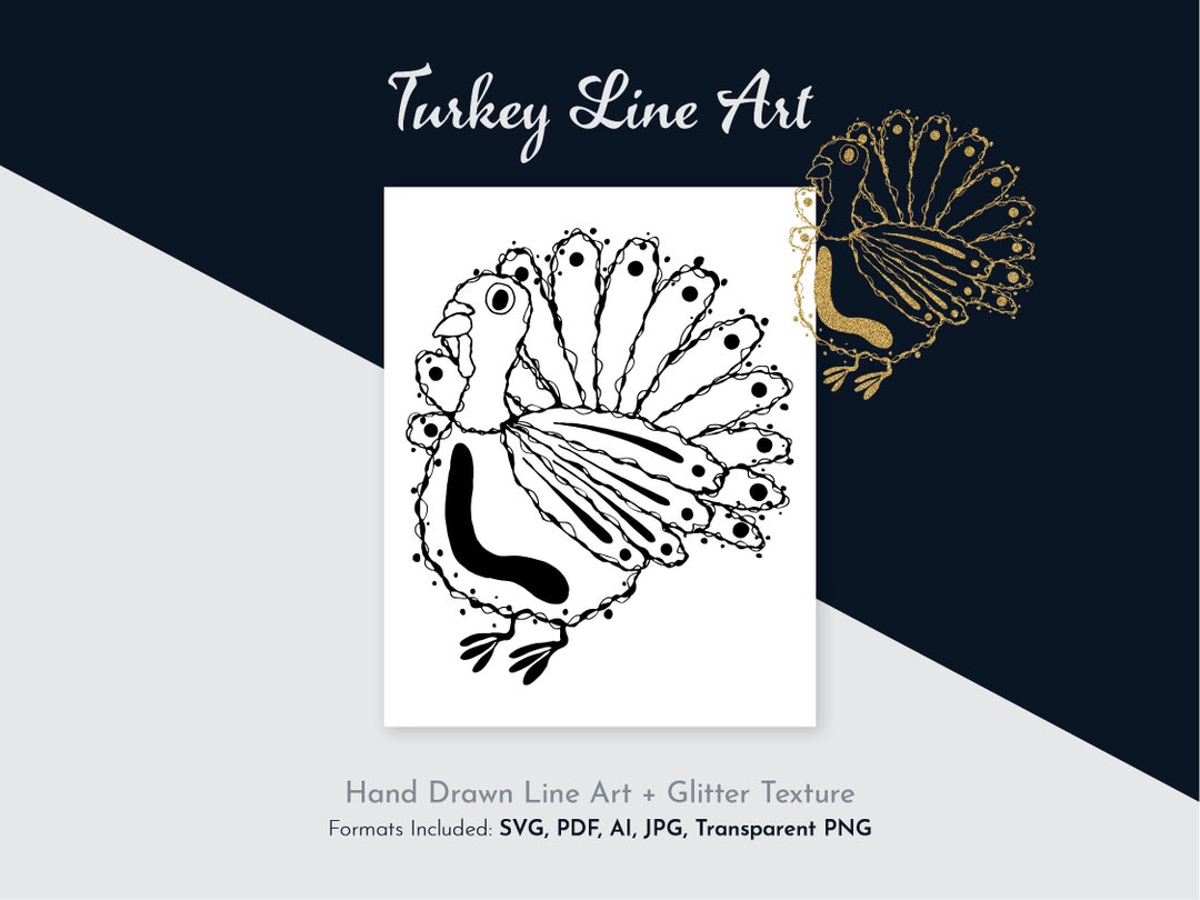 Turkey Line Art Digital Download Thanksgiving Clip Art Line Drawing ...
