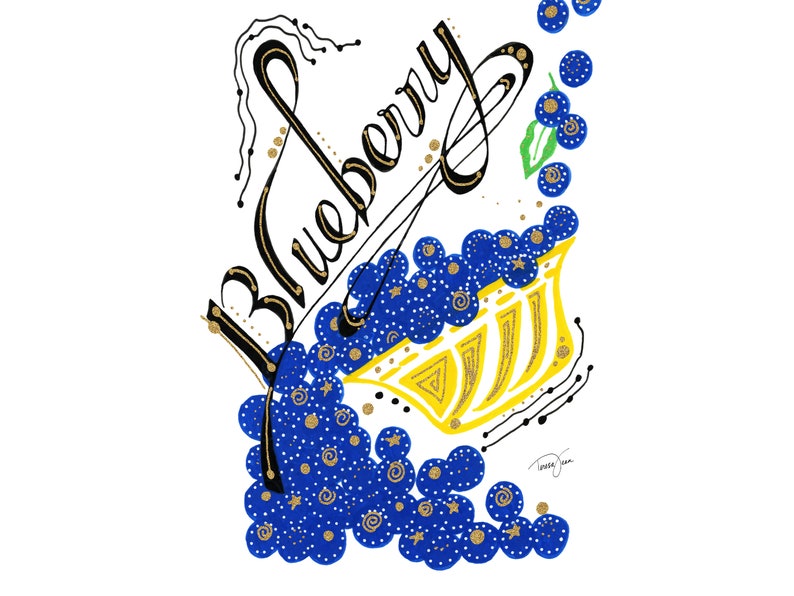 Contemporary Blueberry Doodle Art Digital Download for Home - Etsy