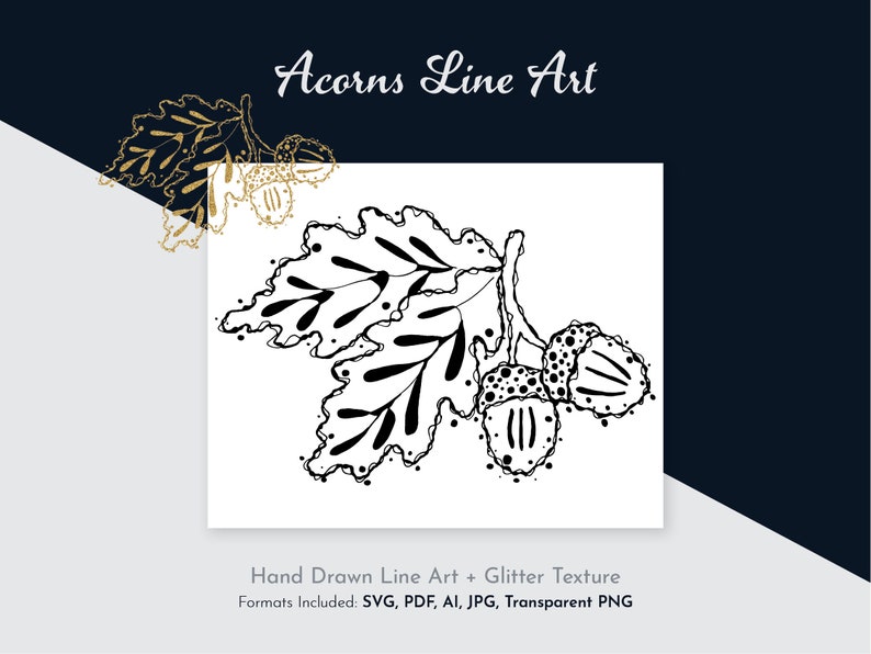 Acorns Line Art Digital Download Autumn Clip Art Line Drawing Coloring ...