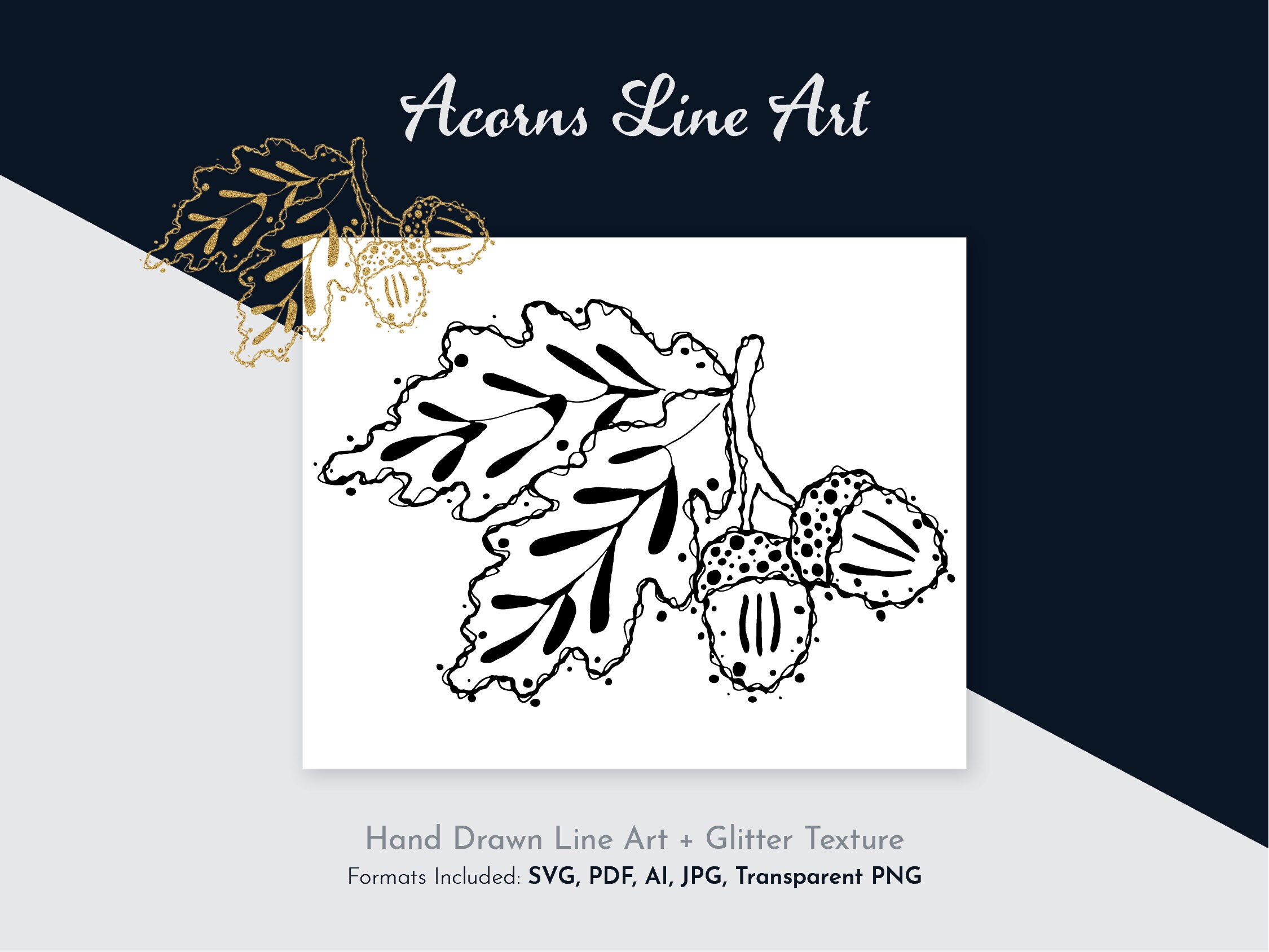 Acorns Line Art Digital Download Autumn Clip Art Line Drawing Coloring ...