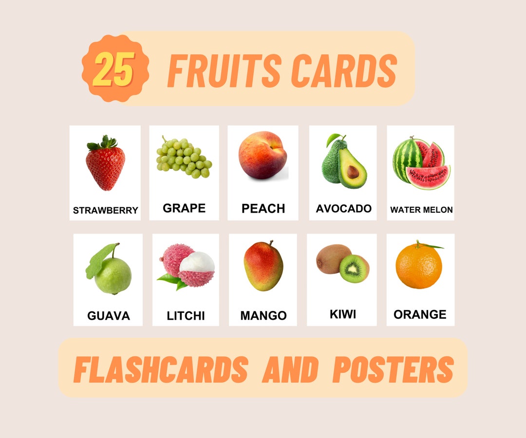 25 Printable Fruits Flashcards for Kids Learning Fruits - Etsy Portugal