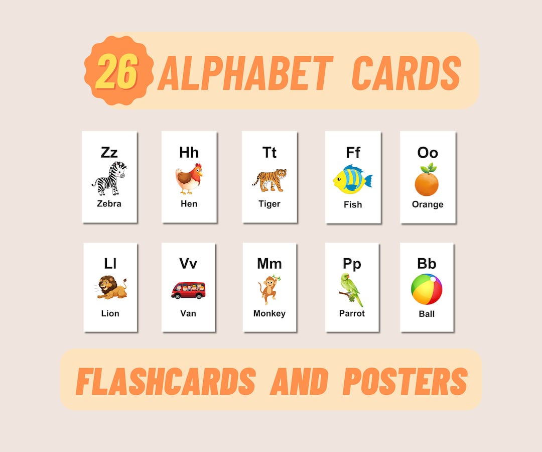 26 Alphabet Flash Cards for Kids Learning A to Z Printable - Etsy Australia